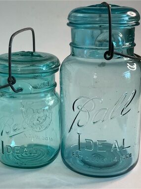Ball | Kitchen | Vintage Aqua Blue Glass Canister Jars And Canning Jar ...